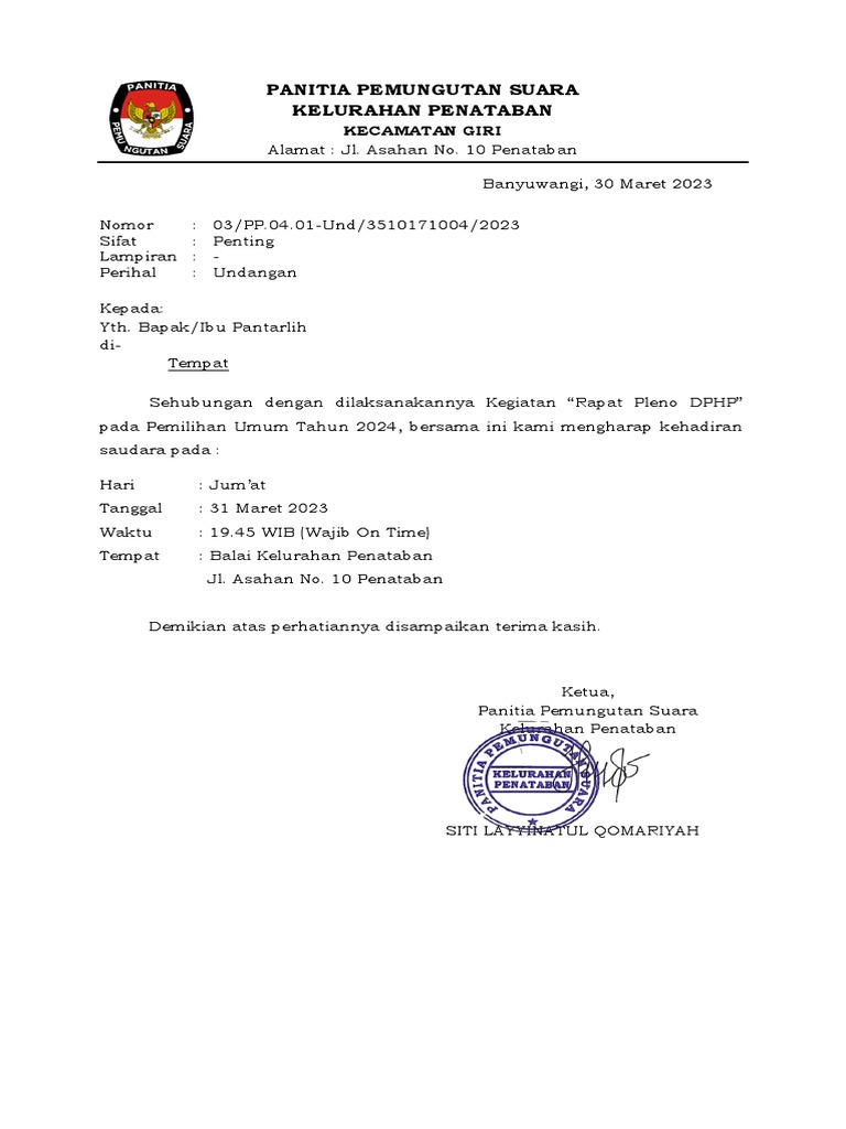 Undangan Pantarlih Pleno DPHP | PDF