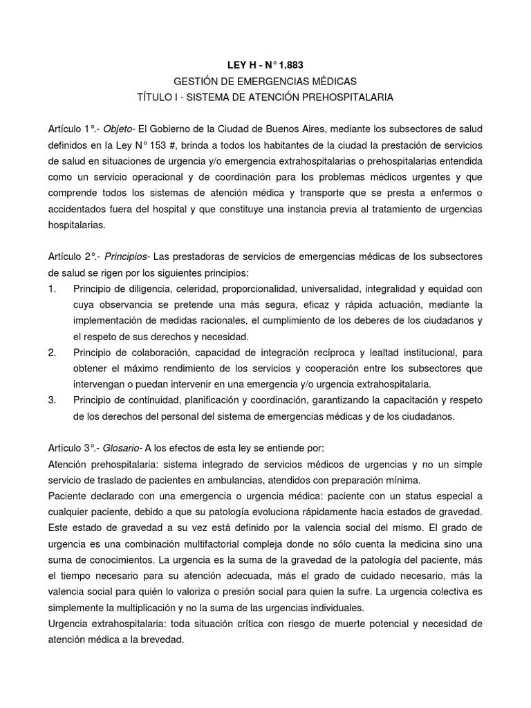 Ley Ciudad 1883 | PDF | Hospital | Ambulancia