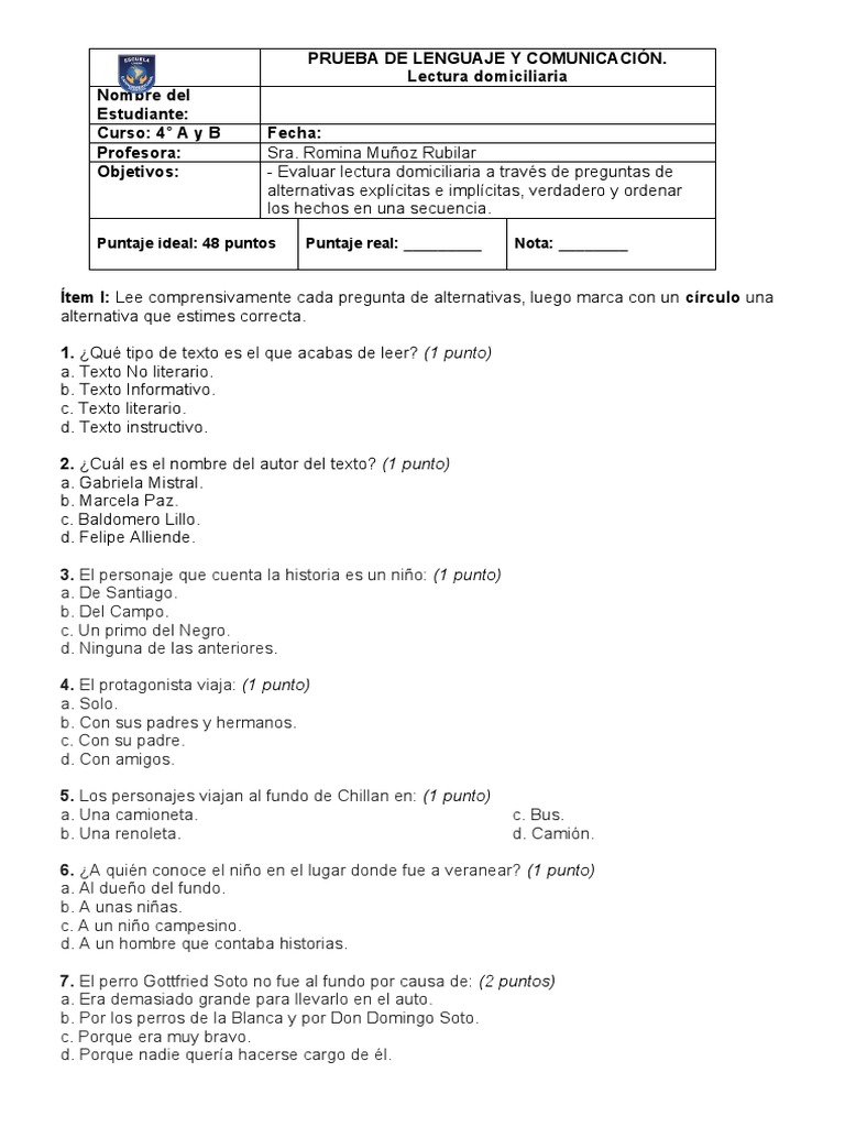 Prueba de Mi Amigo El Negro | PDF