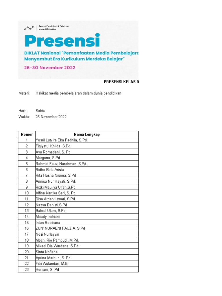Presensi DAY 1 | PDF