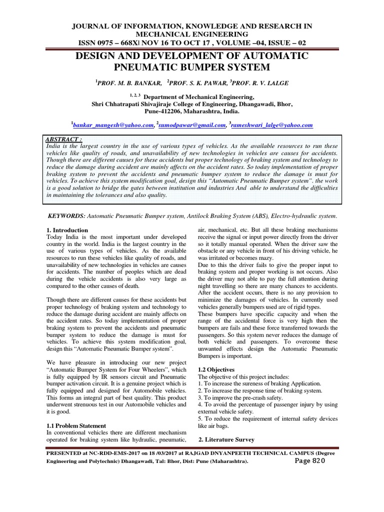 Design and Development of Automatic Pneumatic Bumper System | PDF ...