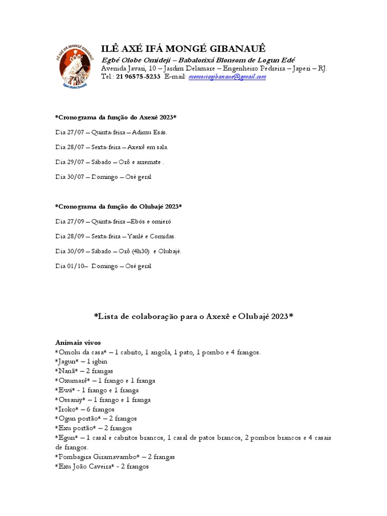 Lista Olubajé 2023 - Unji | PDF | Comidas e bebidas | Culináriar