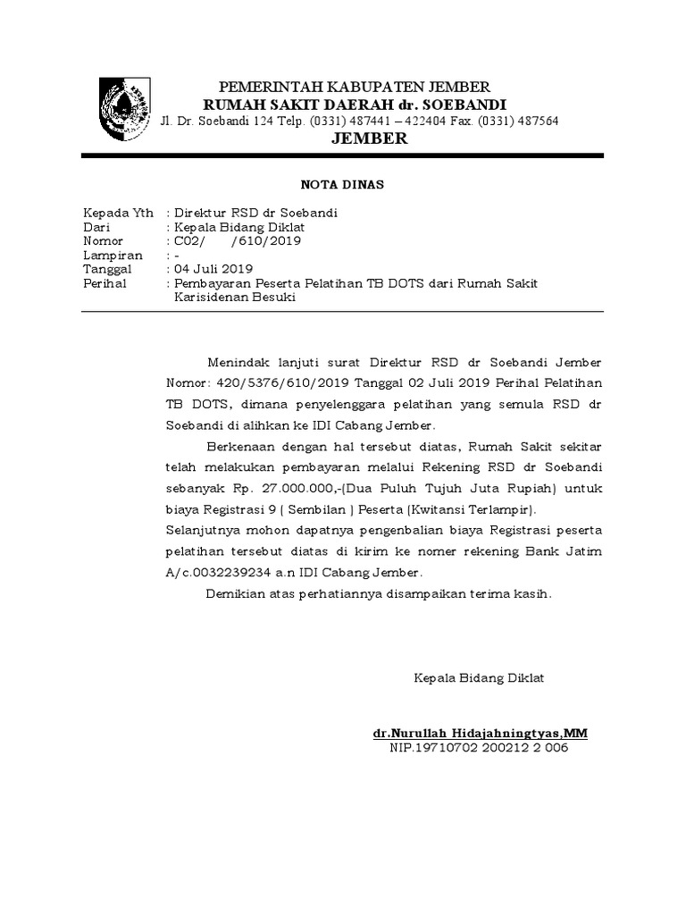 Contoh Nota Dinas Pinjam Komed | PDF