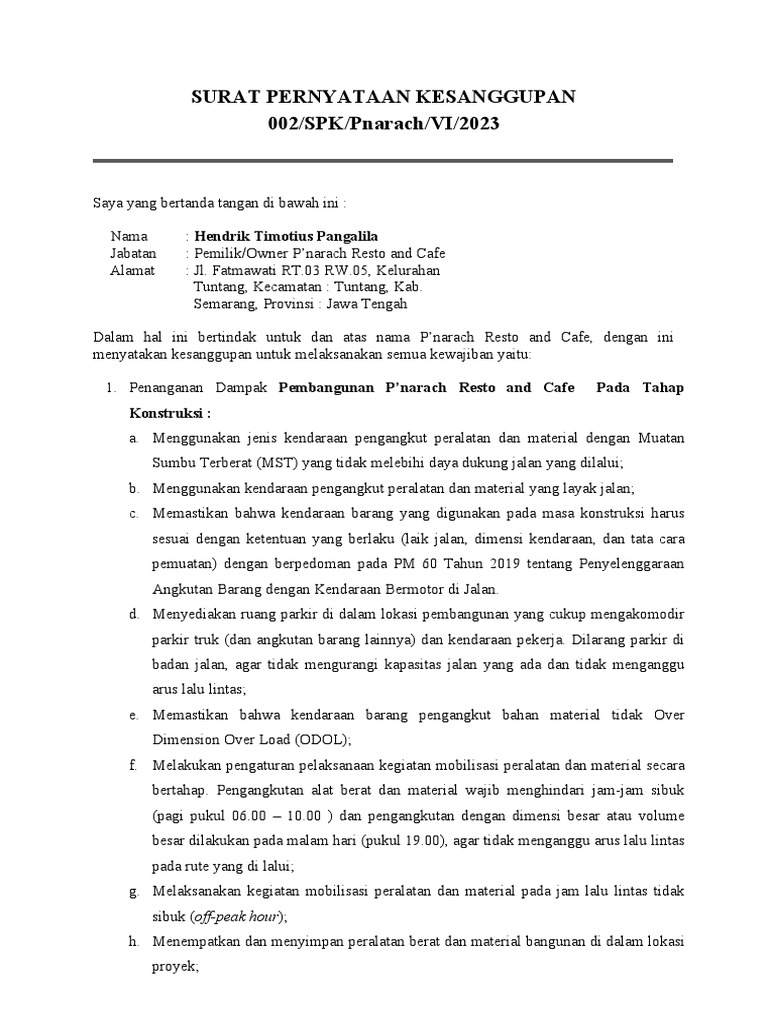 Draft Surat Kesanggupan | PDF