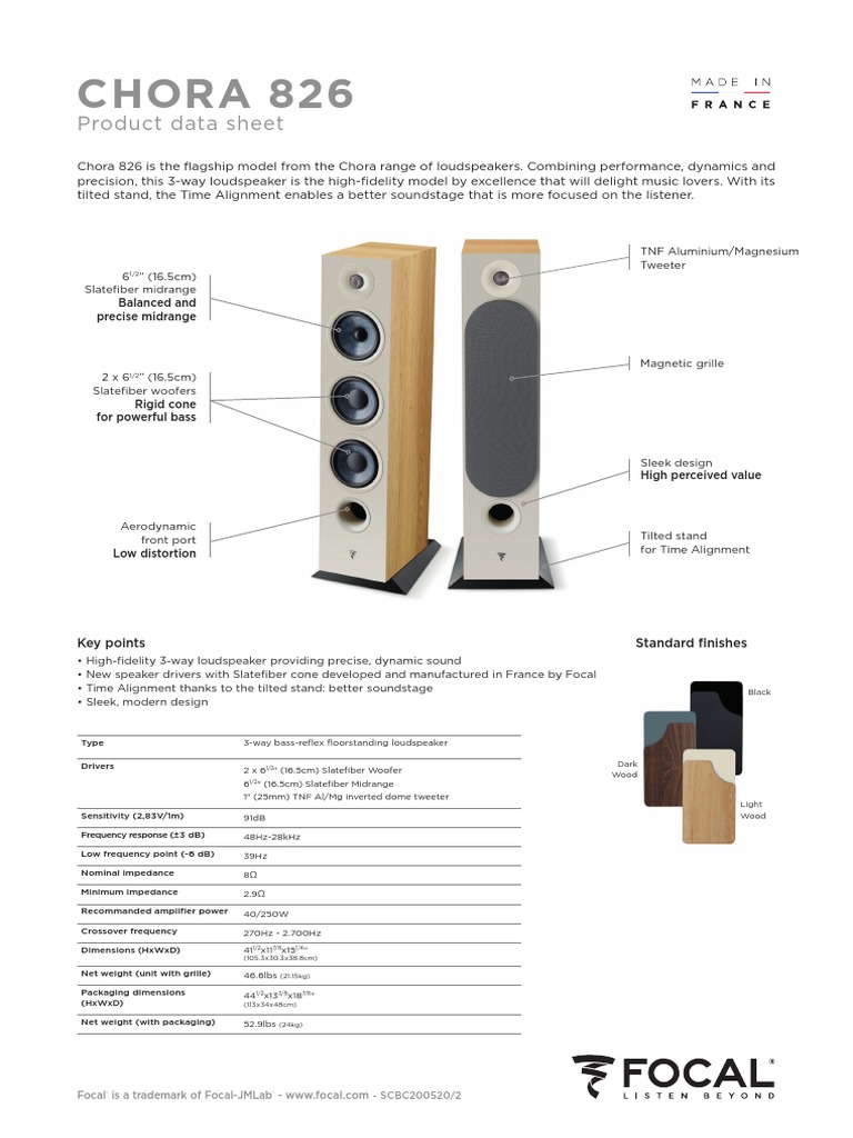 FOCAL Chora 826 Specification | PDF | Loudspeaker | Manufactured Goods