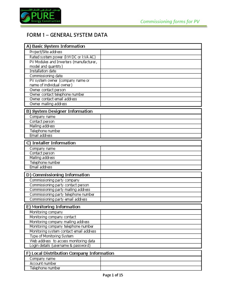 PV System Commissioning Forms | PDF | Photovoltaics | Photovoltaic System