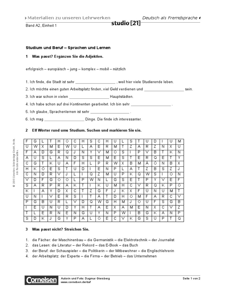 A2 E1 Wortschatz | PDF