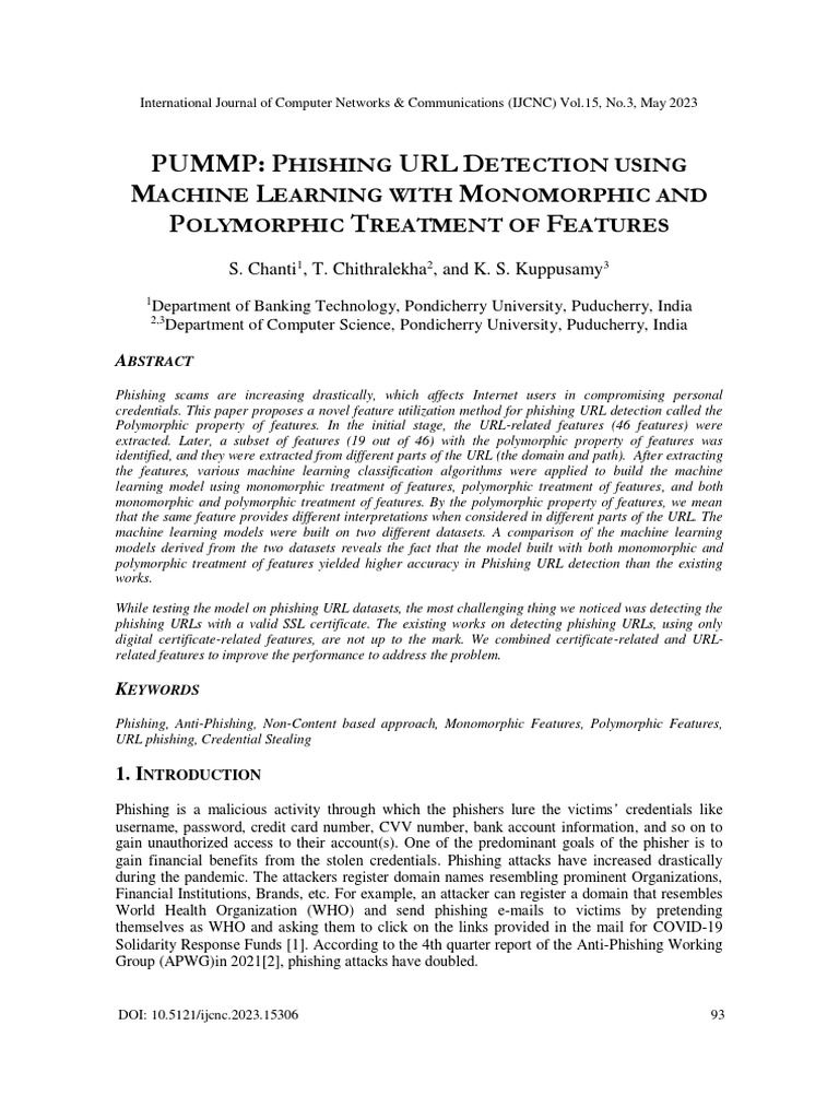 PUMMP: Phishing URL Detection Using Machine Learning With Monomorphic ...