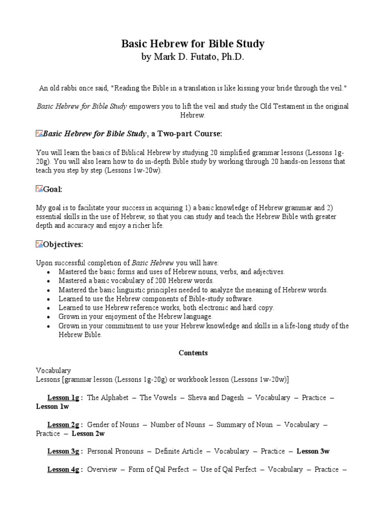 A1. Futato, Mark. Basic Hebrew For Bible Study (Contents) | PDF ...