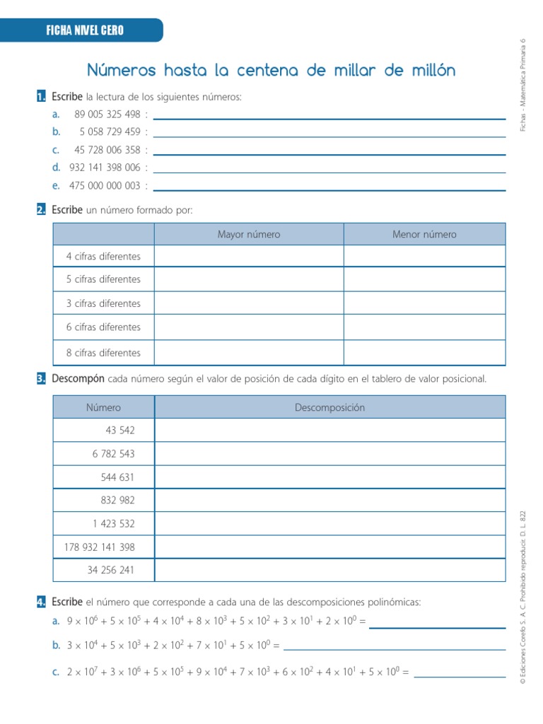 Ejercicios de Números y Valor Posicional | PDF