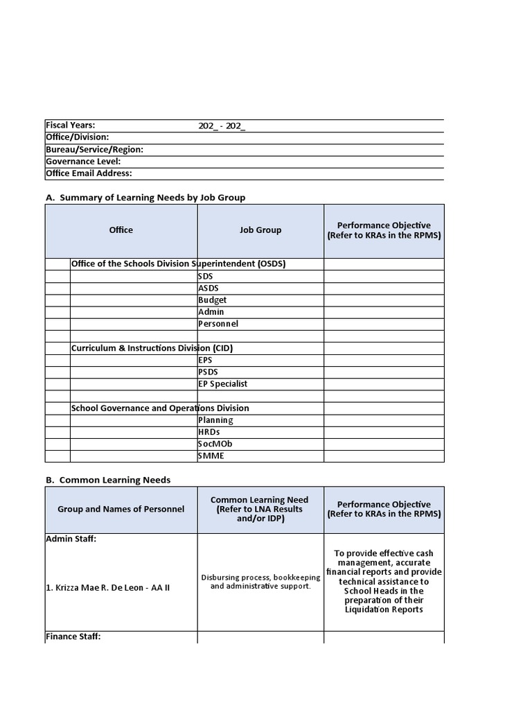 Learning Plan Template For Field | PDF