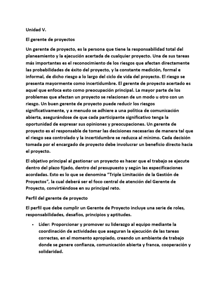 Unidad V | PDF | Planificación | Liderazgo