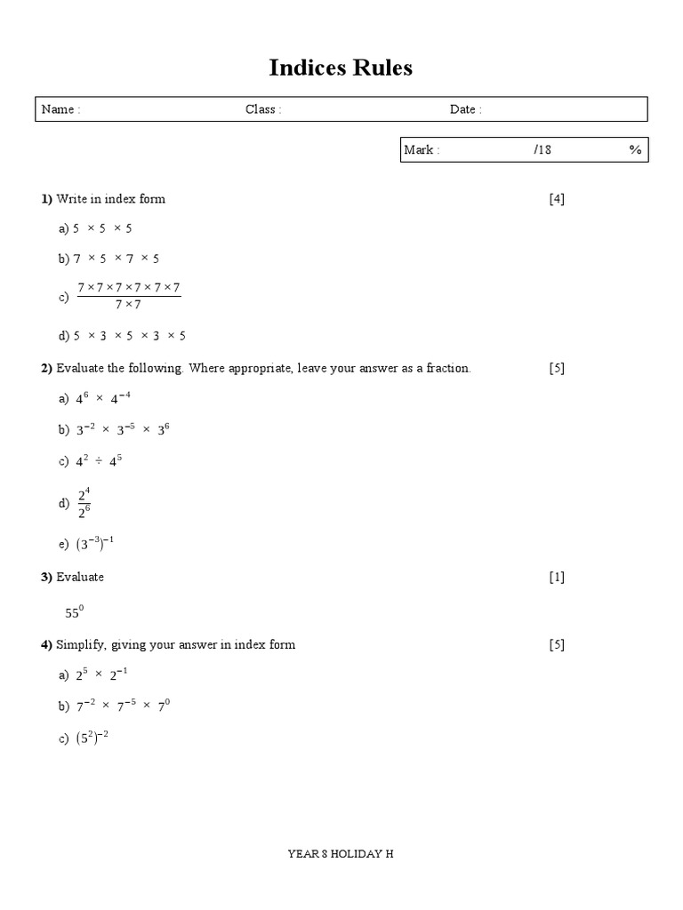 Indices Rules - Basics - 2 | PDF