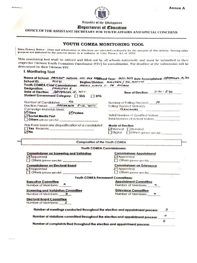 Youth COMEA Monitoring Tool | PDF