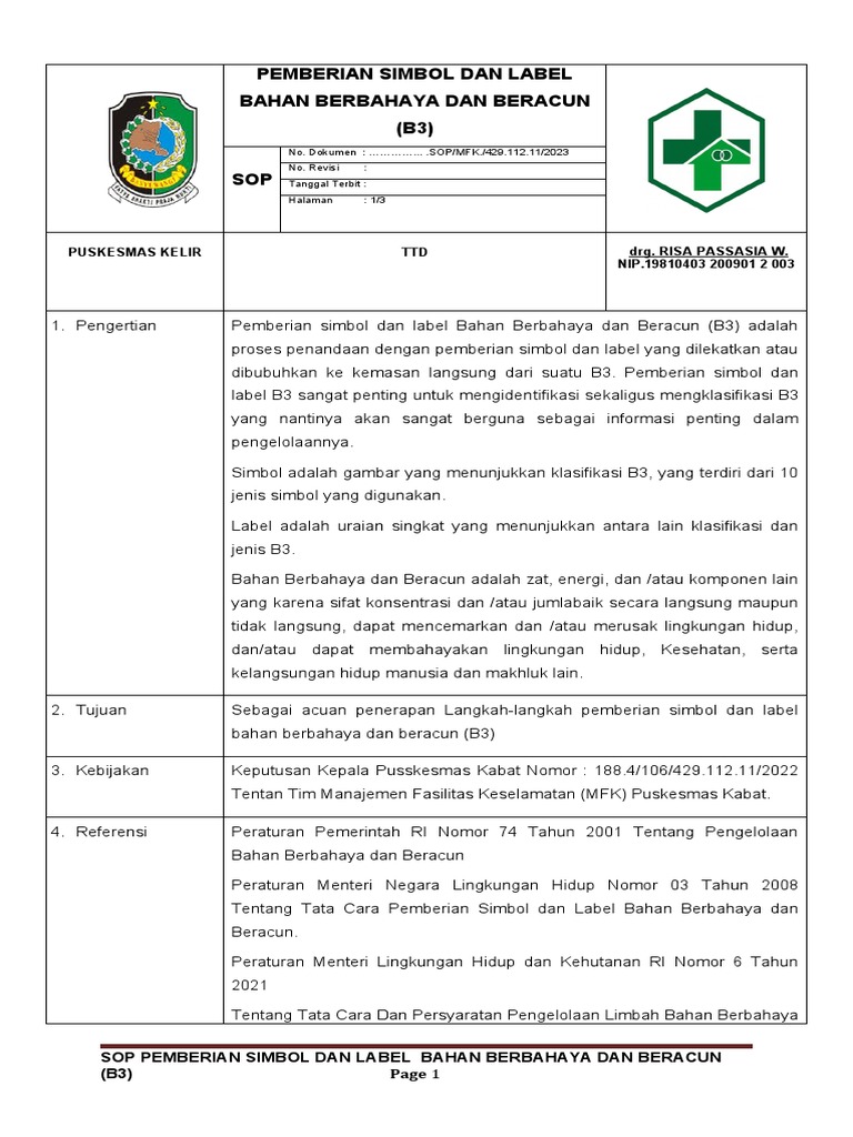 A. SOP Pemberian Label dan Simbol B3 | PDF