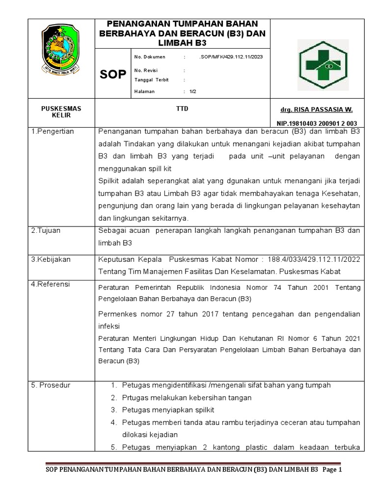 A. SOP Penanganan Tumpahan B3 Dan Limbah B3 | PDF