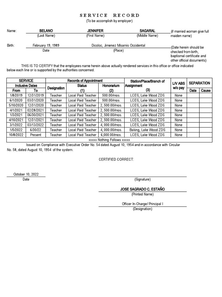 Teacher Service Records Summary | PDF | Onomastics