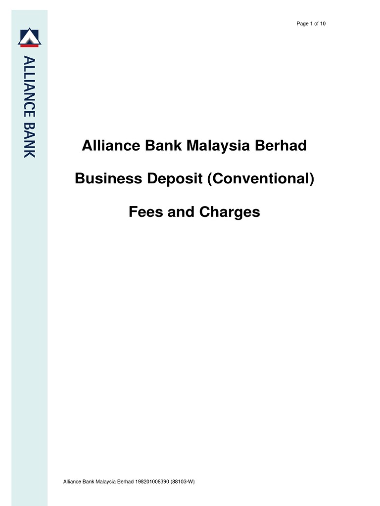 Alliance Bank Fees and Charges Overview | PDF | Cheque | Overdraft