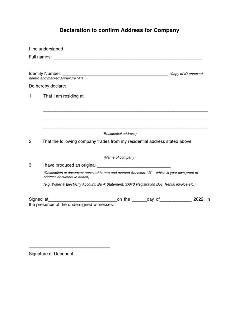 Company Address Declaration Form | PDF