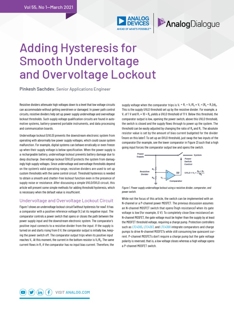 Adding Hysteresis For Smooth Undervoltage and Overvoltage Lockout | PDF | Mosfet | Field Effect ...