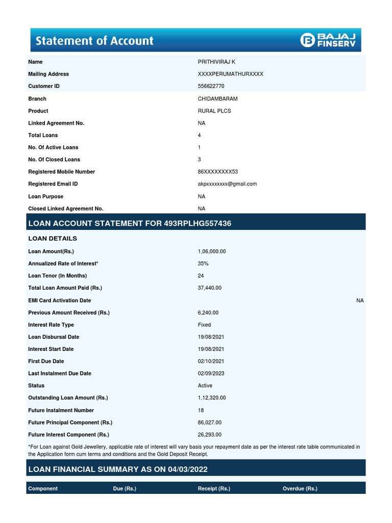 Statement of Account | PDF | Loans | Interest