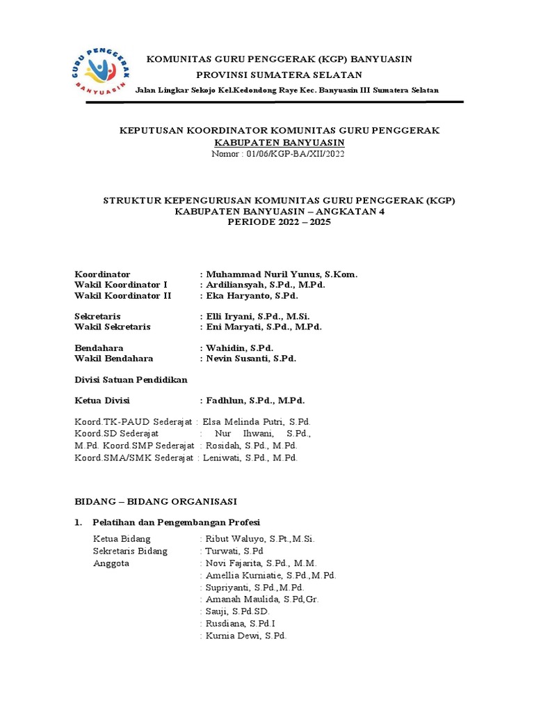 Susunan Kepengurusan KGP BA | PDF | Ilmu Sosial | Kesehatan Holistik