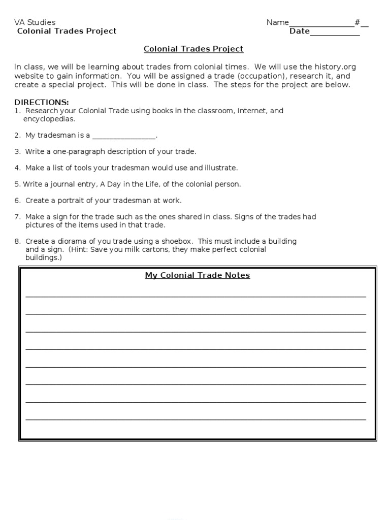 Colonial Trades Project | PDF