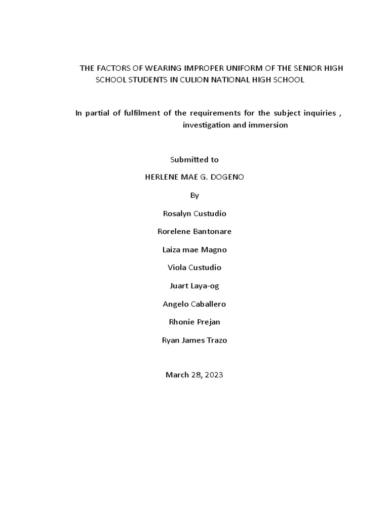 The Factors of Wearing Improper Uniform of Senior High School Students ...