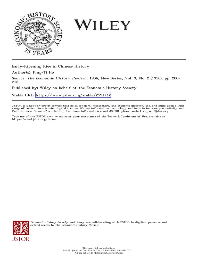 Early-Ripening Rice in Chinese History-Ping-Ti Ho | PDF | Rice | Paddy ...