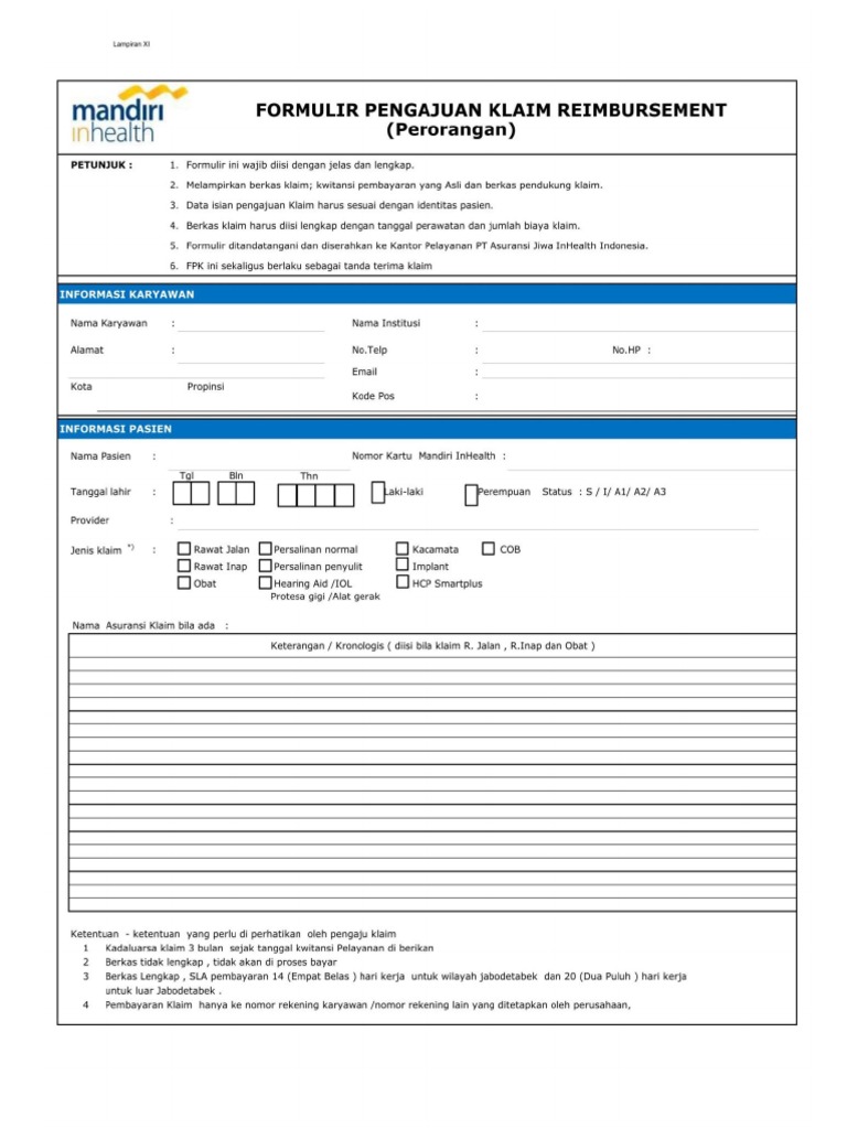 Form Klaim Inhealth | PDF