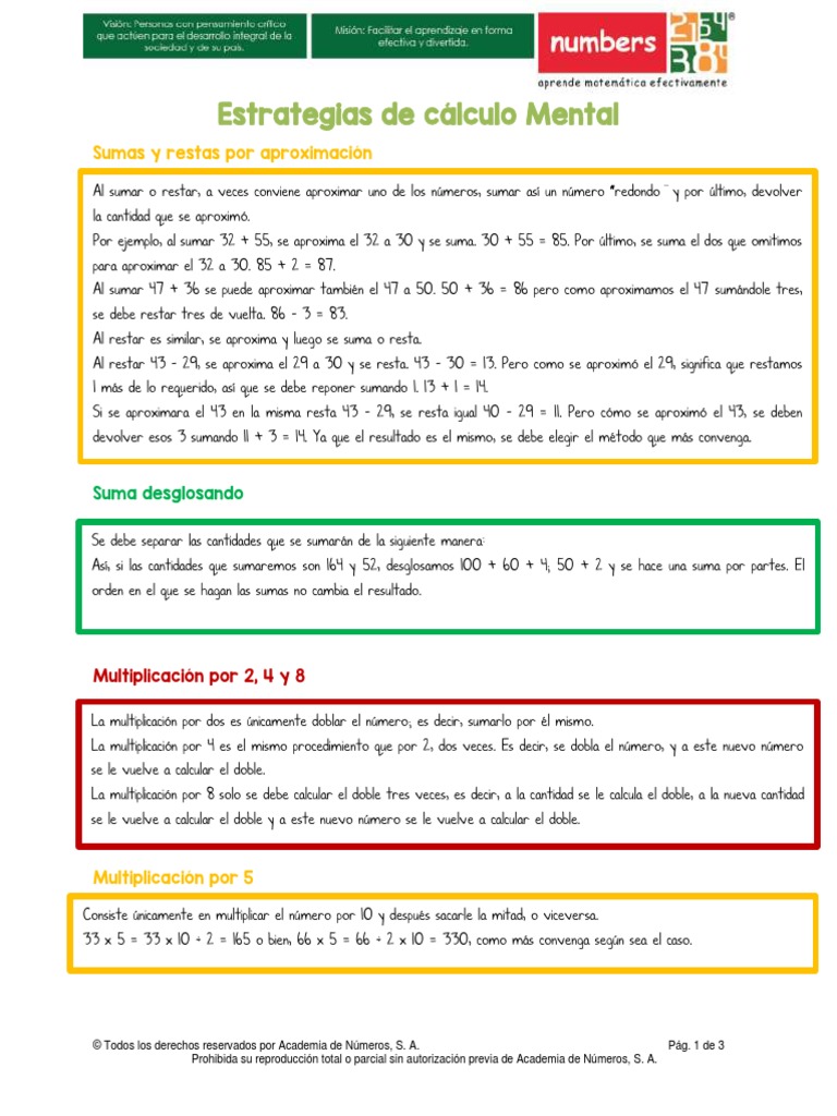 Material de Apoyo - Estrategias de Cálculo Mental | PDF | Multiplicación | Decimal