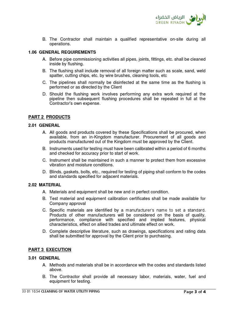 Page 3 From 33 01 10.54 - CLEANING WATER UTILITY PIPING - Rev00 | PDF ...