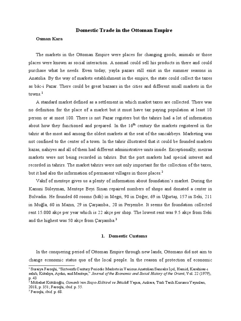 Ottoman Empire Domestic Trade | PDF | Ottoman Empire | Trade