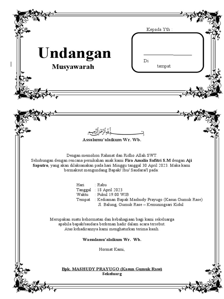 Undangan Walimatul Ursy yang bisa di edit format word doc4 | PDF