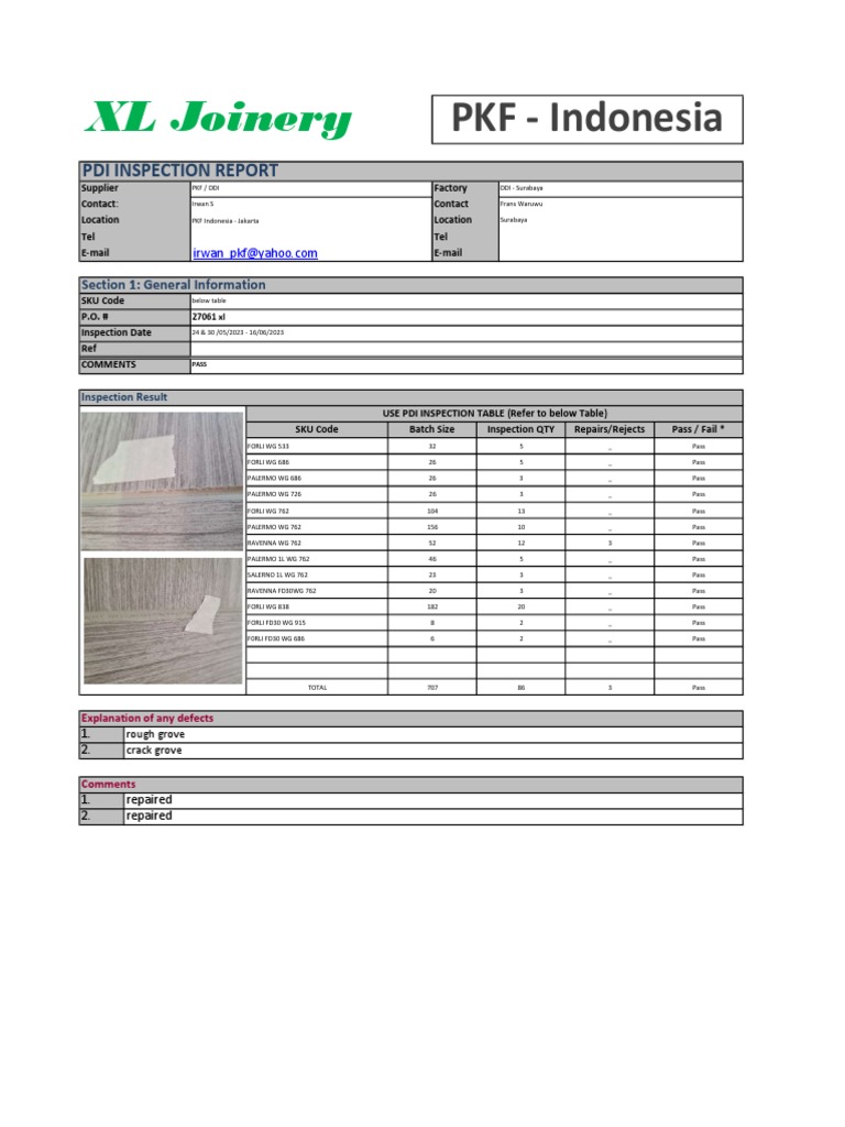 PDI Report Quality 027061 XLXL | PDF