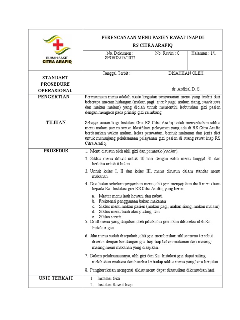 Menu Gizi Pasien Rawat Inap RS Citra Arafiq | PDF | Sains & Matematika ...