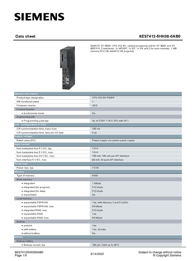 6ES74125HK060AB0 Datasheet en | PDF | Computing | Computer Engineering