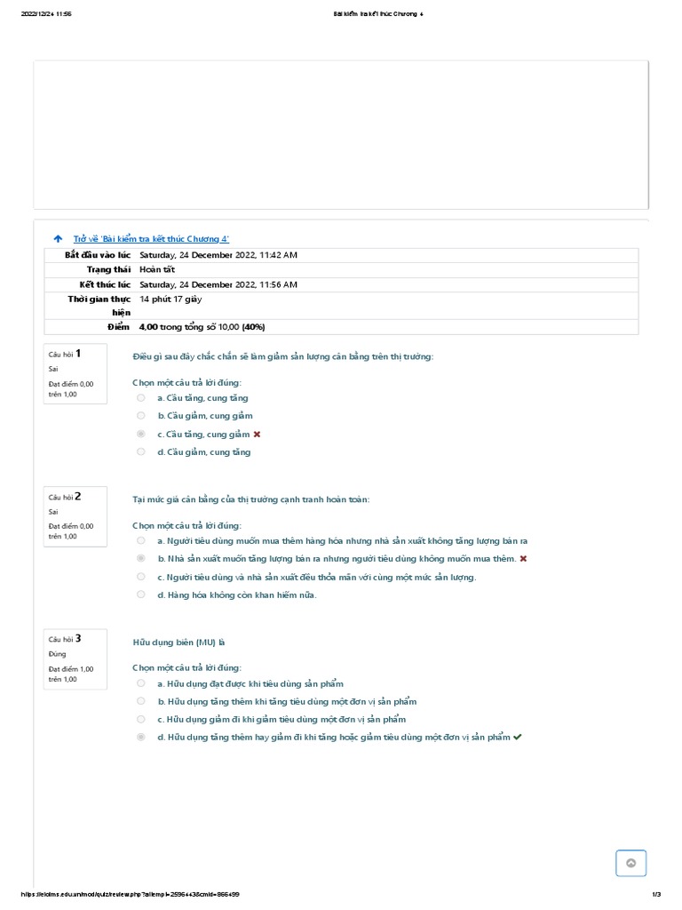 kinh tế vi mô Bài kiểm tra kết thúc Chương 4 | PDF