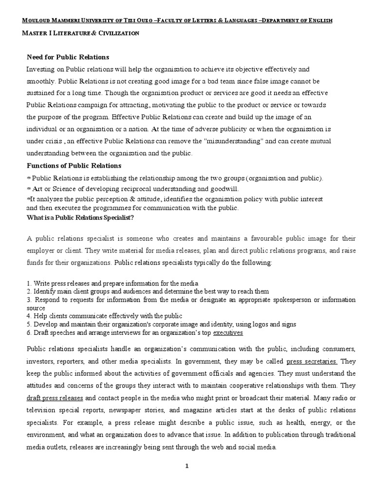 Public Relations | PDF | Public Relations | Mass Media