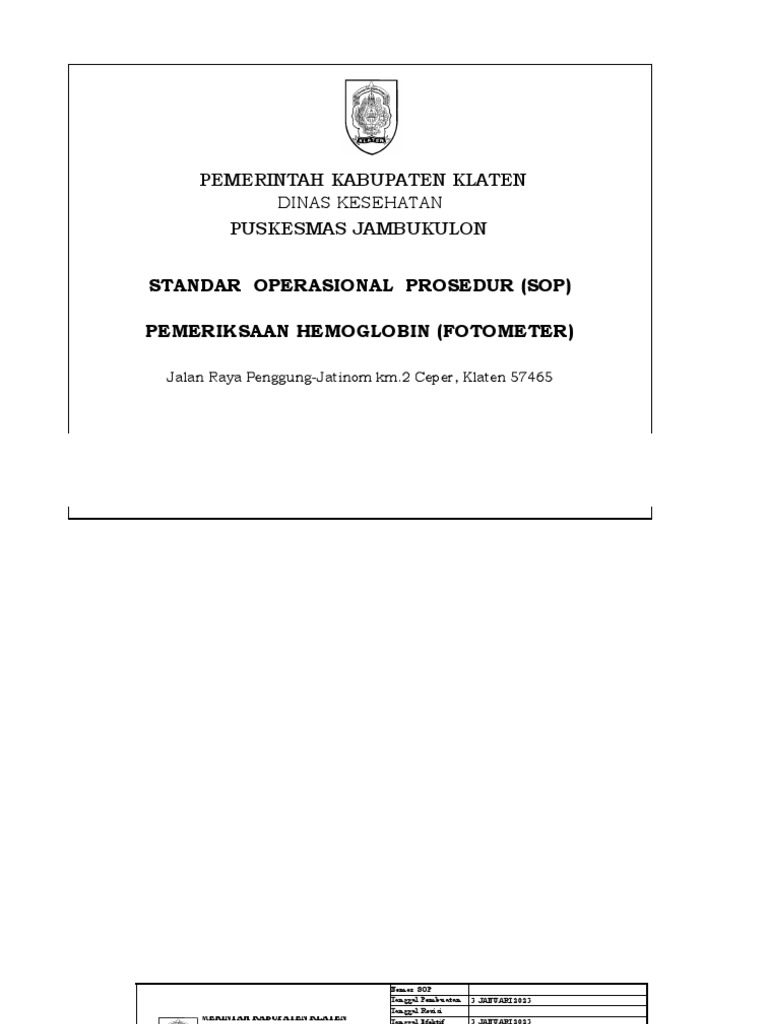 SOP Hemoglobin Fotometer | PDF