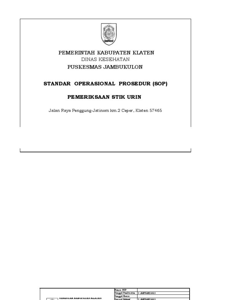SOP Pemeriksaan Stik Urin Puskesmas | PDF