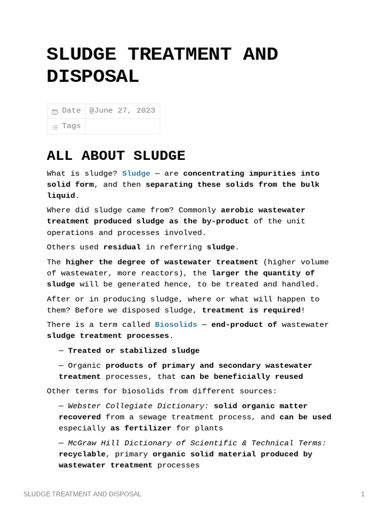 Sludge Treatment and Disposal Guide | PDF | Sewage Treatment ...
