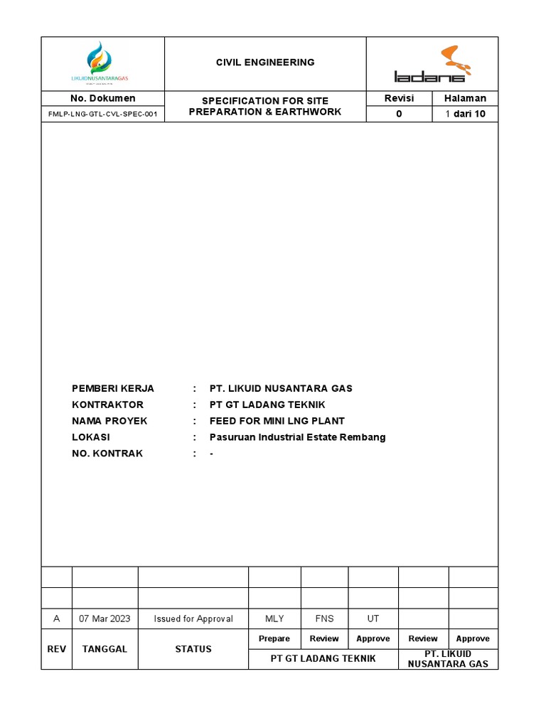 Fmlp Lng Gtl Cvl Spec 001_specification Site Preparation & Earthwork | PDF | Specification ...