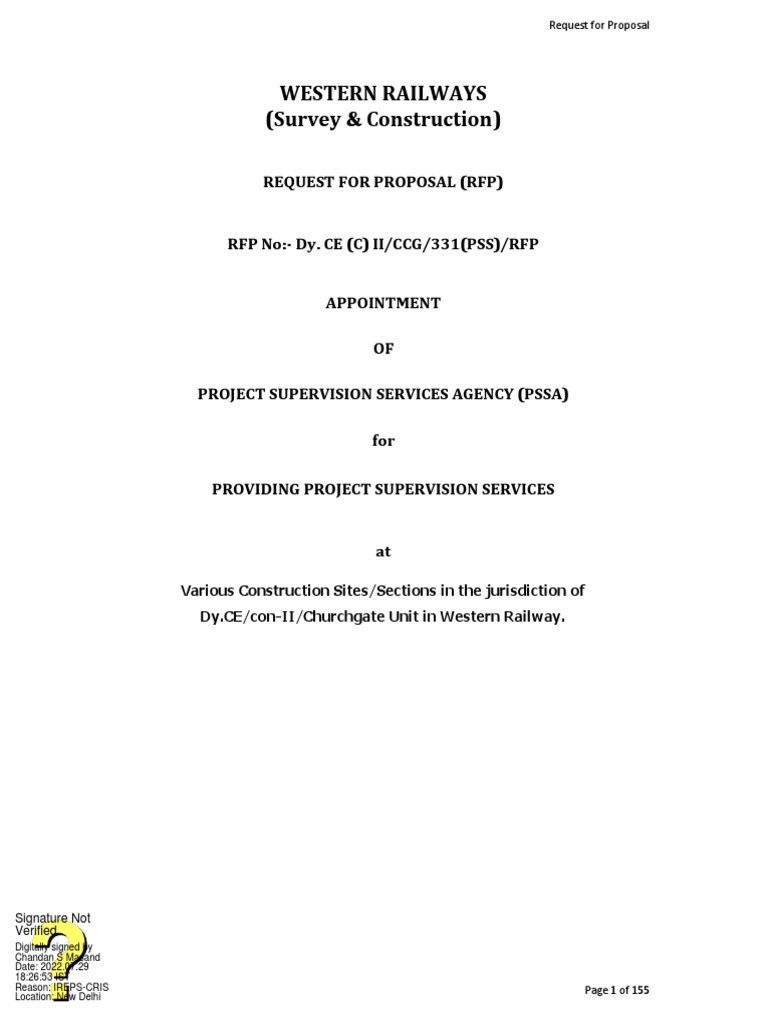PSSA Appointment RFP for Western Railway | PDF | Request For Proposal ...