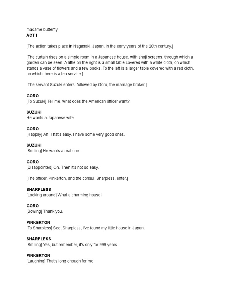 Madame Butterfly (Script) | PDF