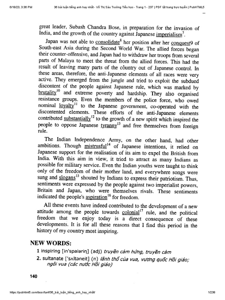 36 Bài Luận Tiếng Anh Hay Nhất - Võ Thị Sáu Trường Tiểu Học - Trang 1 - 237 - PDF Lật Trang Trực ...