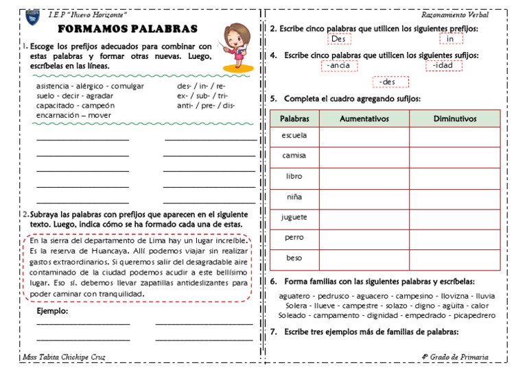 Formando Palabras - 4to Grado - RV | PDF