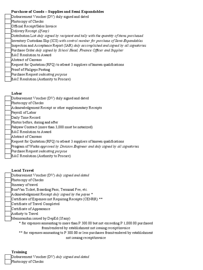 Updated Checklist | PDF | Receipt | Voucher
