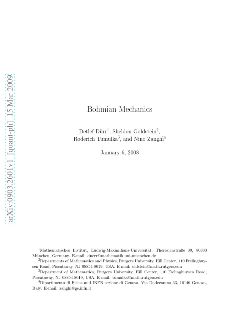 Bohmian Mechanics - Durr Et Al | PDF | Wave Function | Quantum Mechanics