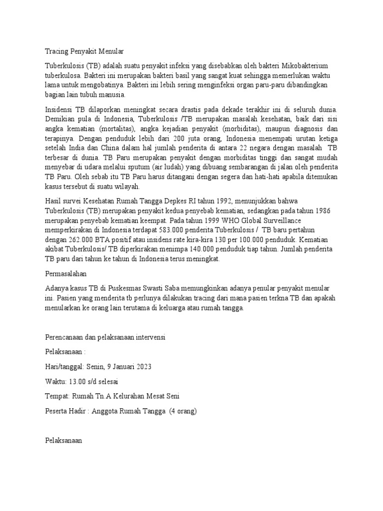 Tracing Penyakit Menular: Tuberkulosis TB | PDF